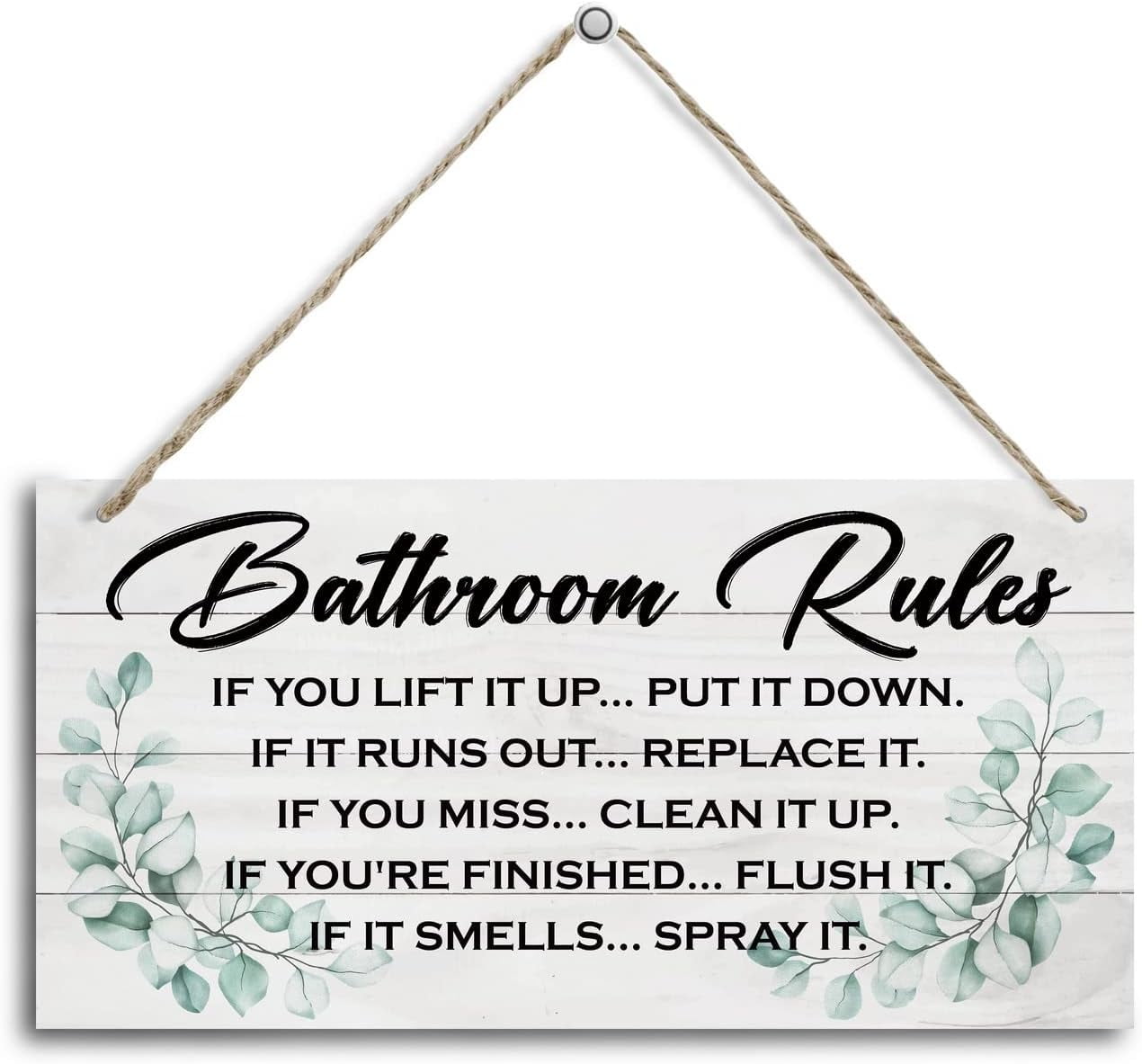 Wood Sign 5x10 Inch Hanging Bathroom Rules Wood Decor Sign Hanging ...