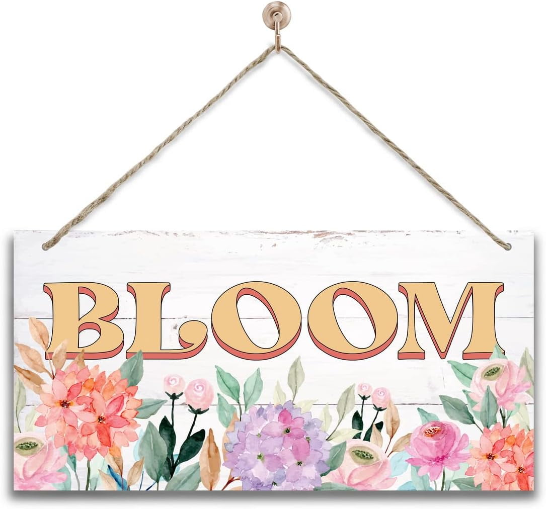 Wood Sign 5x10 Inch Hanging Spring Wood Decor Sign Bloom Wood Wall Art ...