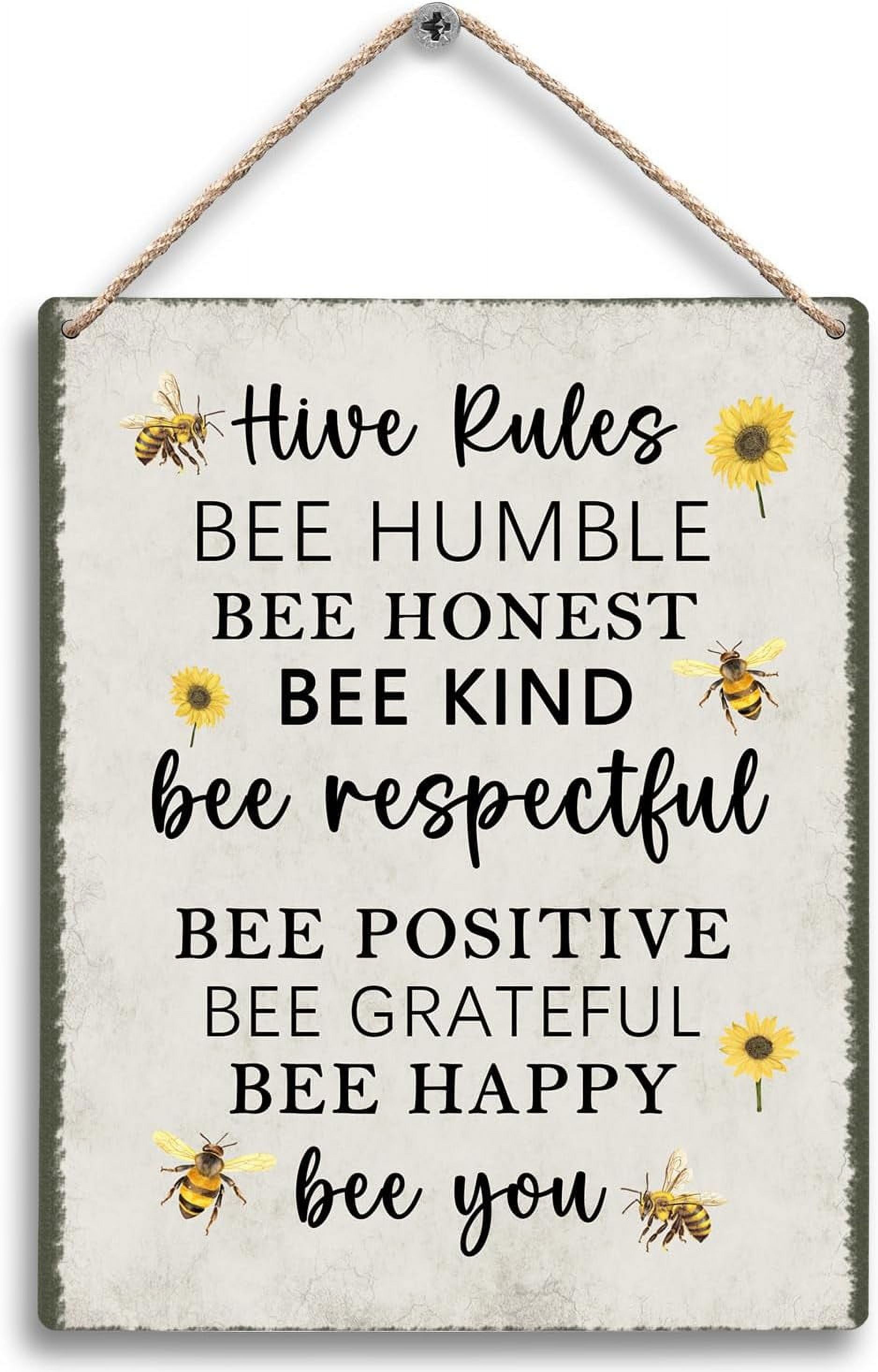 Wood Sign 8x10 Inch Inspirational Bee You Hive Rules Hanging Wooden ...