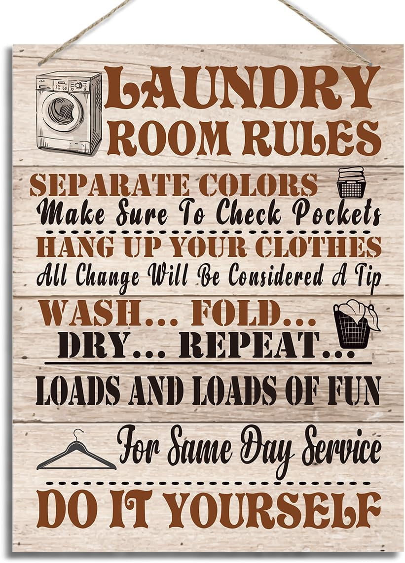 Wood Sign 8x10 Inch Laundry Room Rules Sign Decorative Hanging Wood ...