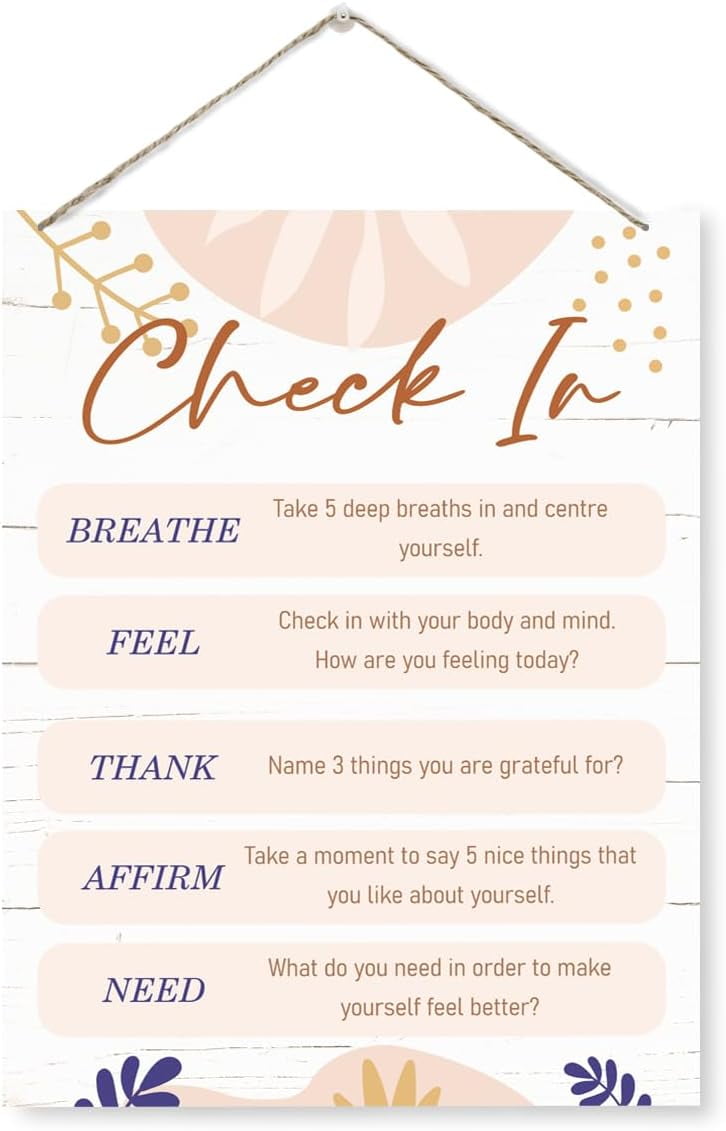 Wood Sign 8x10 Inch Mental Health Decor Sign Check In Breath Feel Thank ...