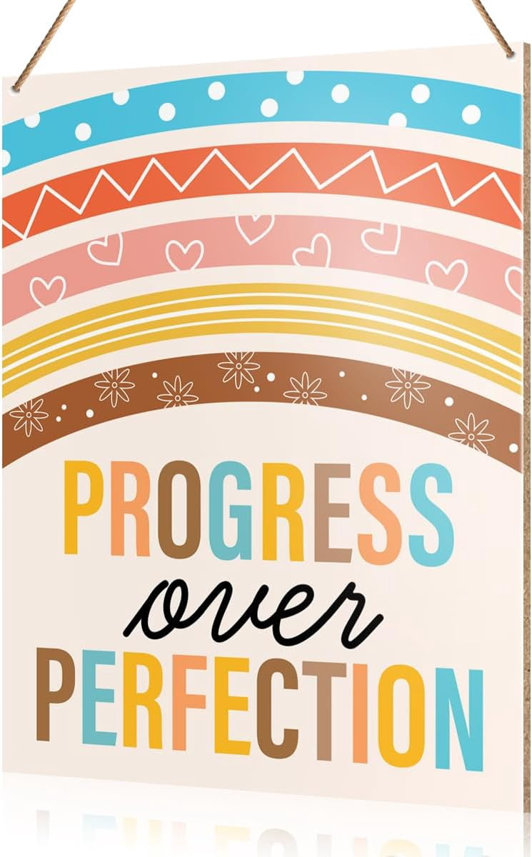 Wood Sign 8x10 Inch Motivational Classroom Wall Sign Decor Progress ...
