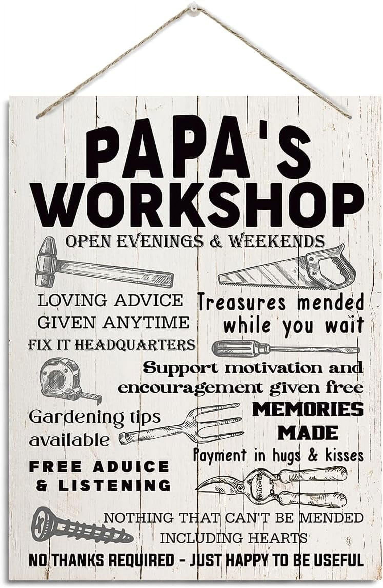 Wood Sign 8x10 Inch Papa Gift Papa'S Workshop Sign Hanging Wood Plaque ...