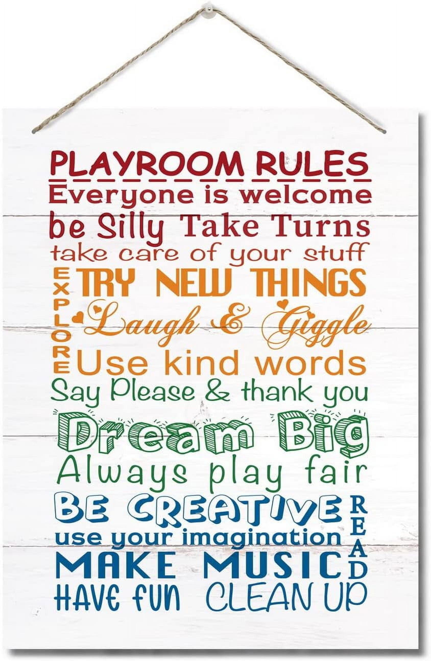 Wood Sign 8x10 Inch Playroom Rules Decor Sign Educational Wall Art ...