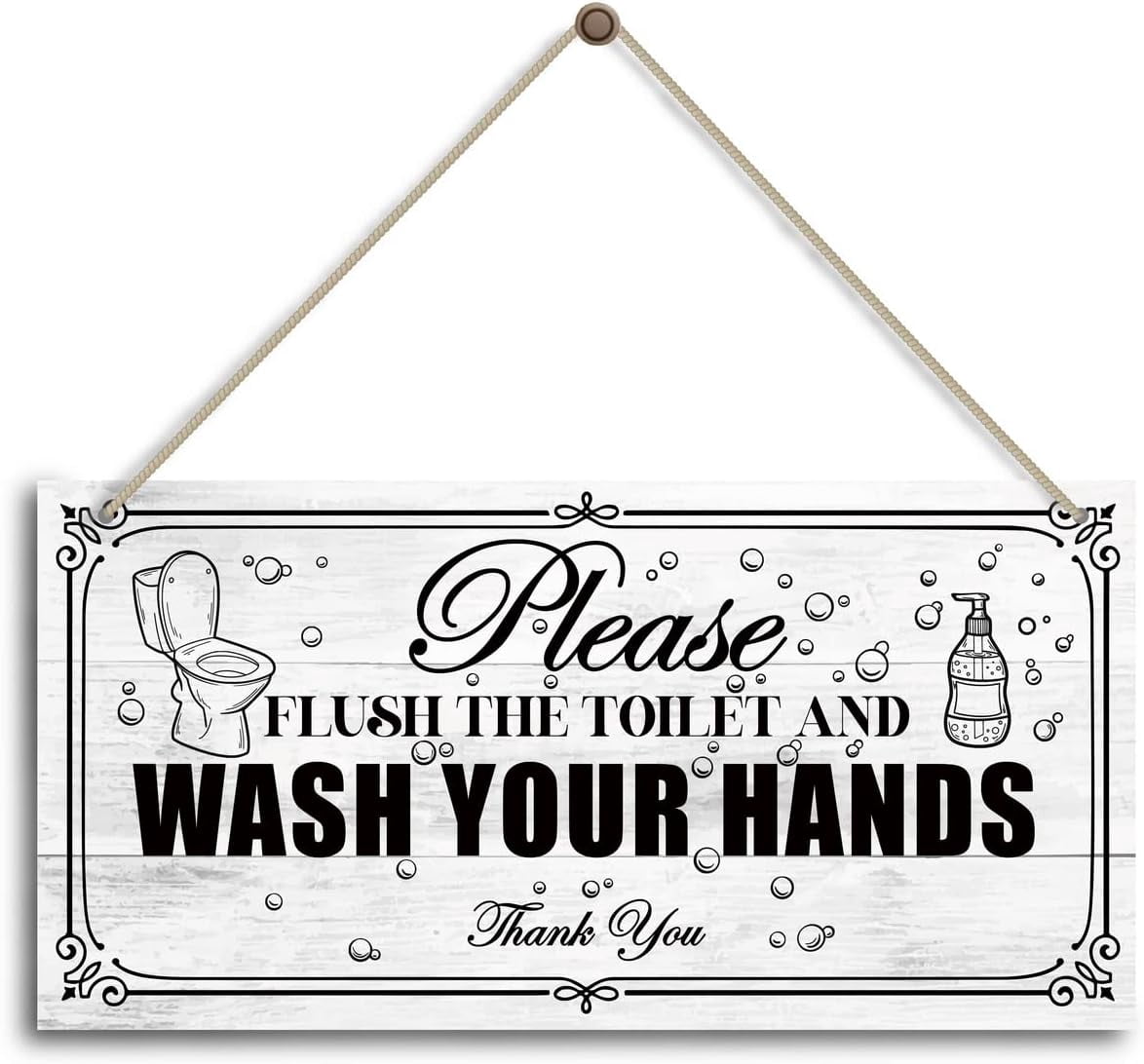 Wood Sign 5x10 Inch Please Flush The Toilet And Wash Your Hands Thank ...