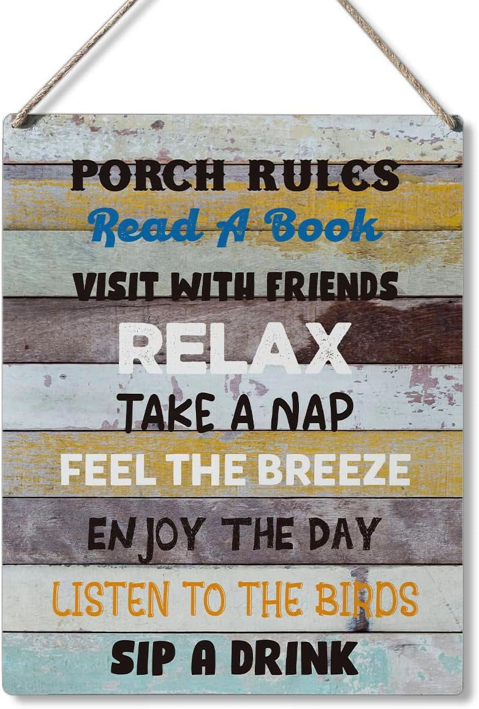 Wood Sign 8x10 Inch Porch Rules Wood Signs Read A Book Visit With ...
