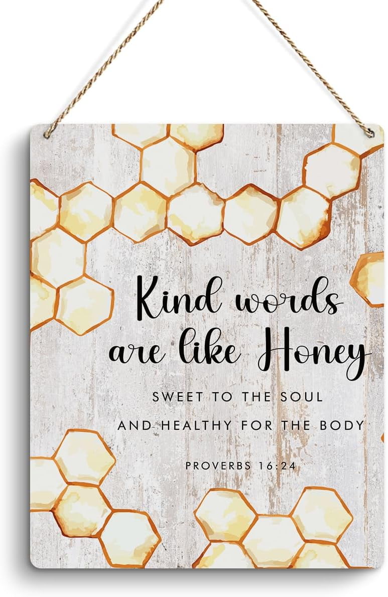 Wood Sign 8x10 Inch Positive Bee Wall Door Decor Kind Words Are Like ...