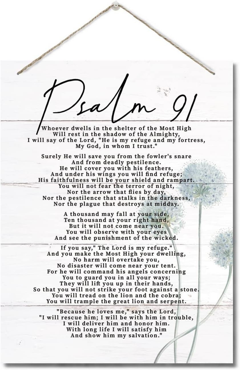 Wood Sign 8x10 Inch Psalms 91 Christian Quote Decor Sign Spiritual Wall ...