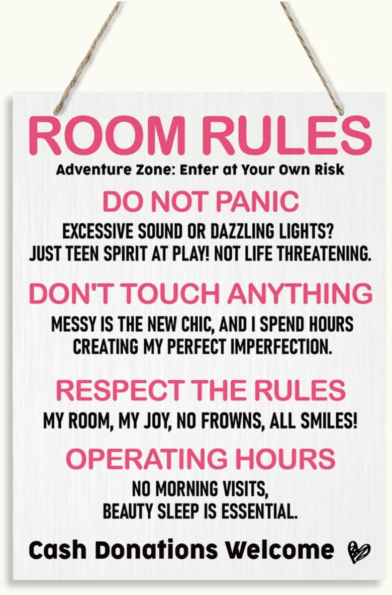 Wood Sign 8x10 Inch Room Rules Sign Hanging Wooden Plaques Decor Room ...