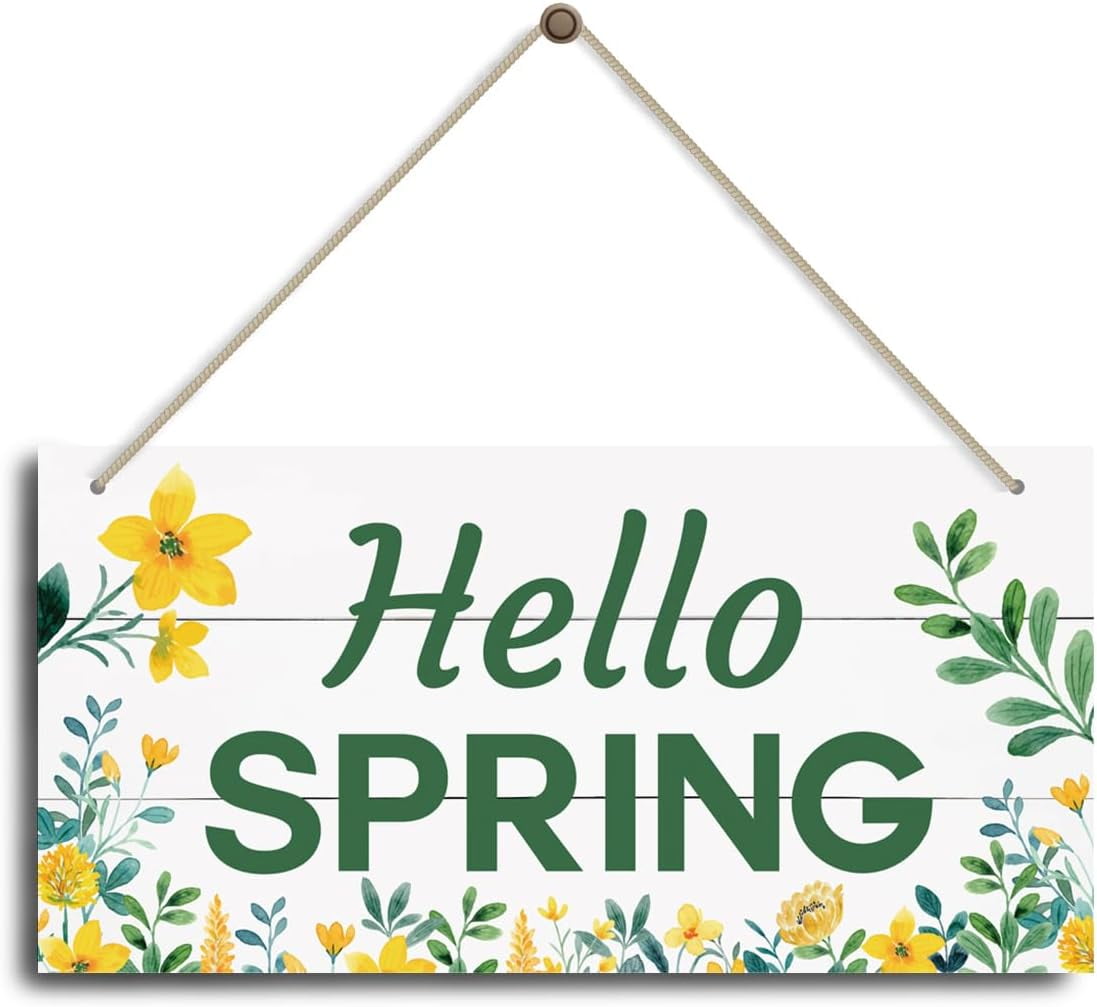 Wood Sign 5x10 Inch Spring Decor Hello Spring Signs Wood Plaque Hanging ...