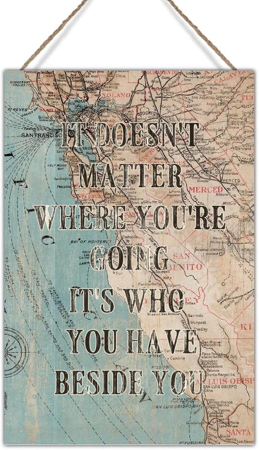 Wood Sign 8x10 Inch Vintage Map Sign Plaque It Doesn'T Matter Where You ...