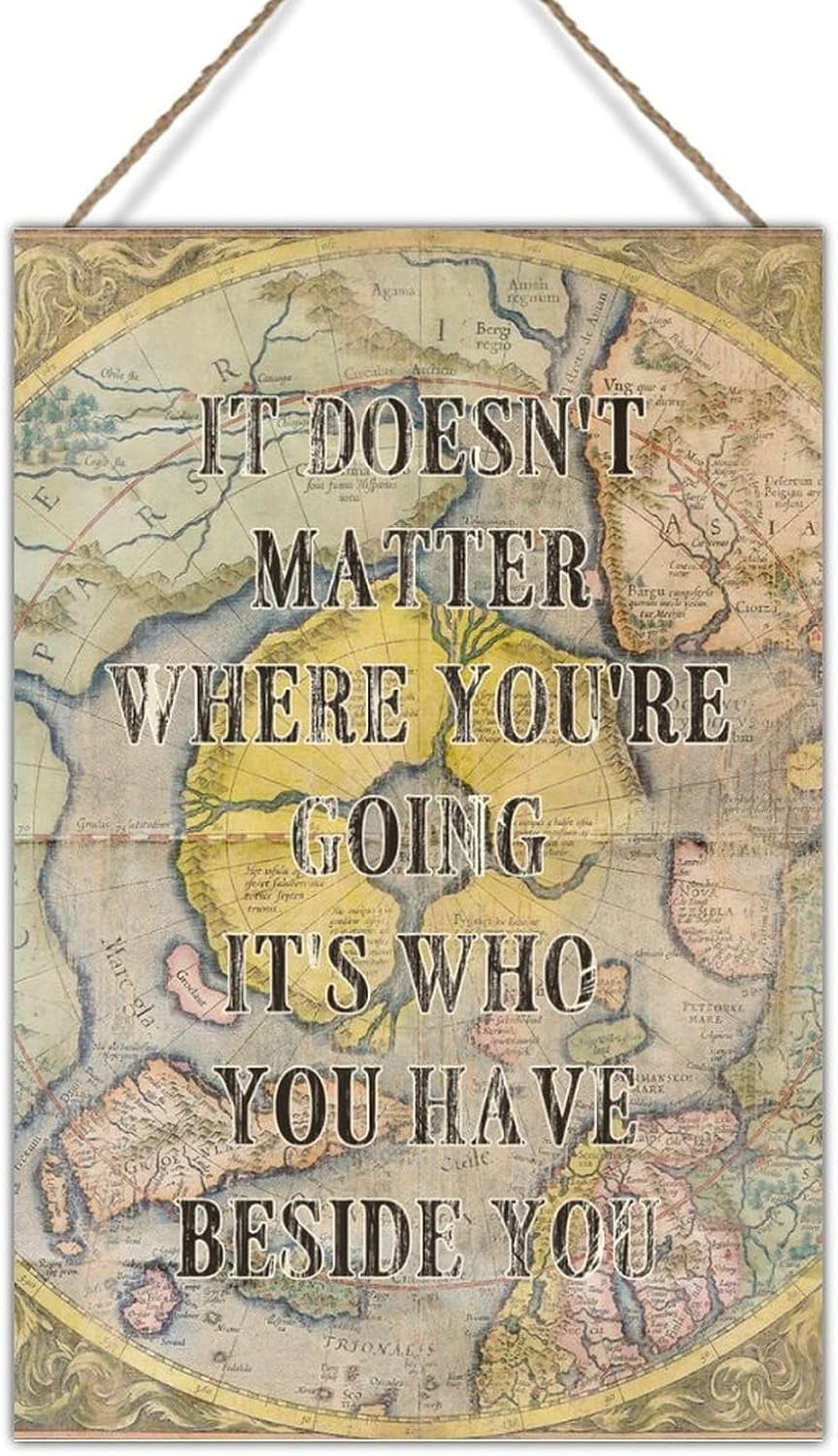 Wood Sign 8x10 Inch Vintage Map Wood Plaque It Doesn'T Matter Where You ...