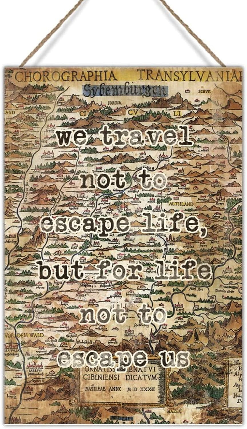 Wood Sign 8x10 Inch Vintage Map Wood Sign We Travel Not To Life Wooden ...