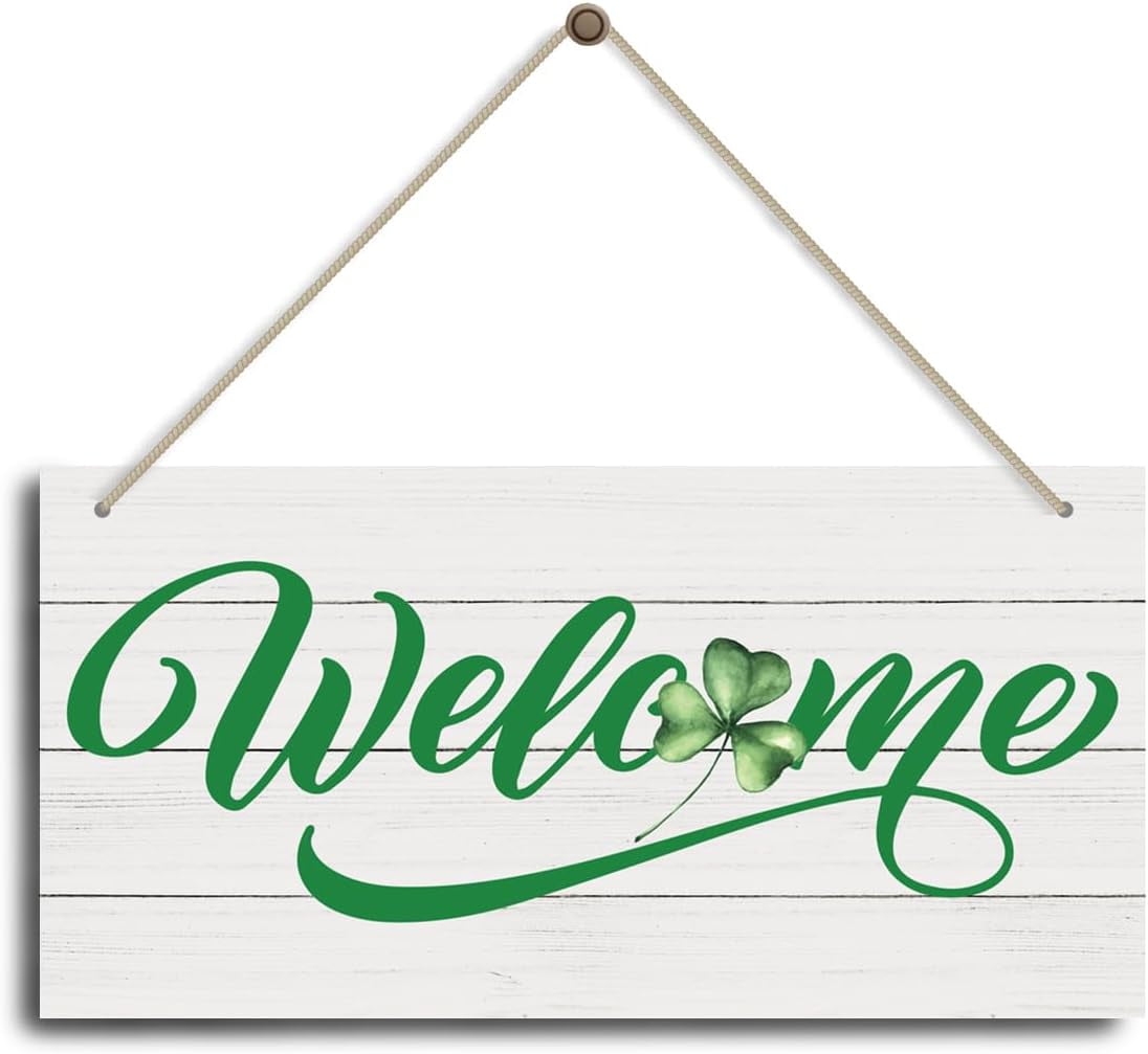 Wood Sign 5x10 Inch Welcome Sign Hanging Wood Plaque With Rope Lucky ...