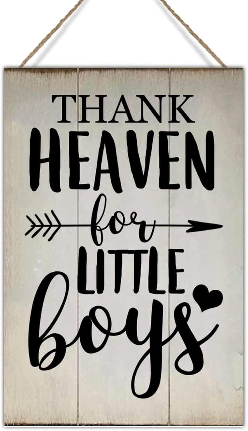 Wood Sign 8x10 Inch Wood Decor Sign Thank Heaven For Little Boys Sign ...