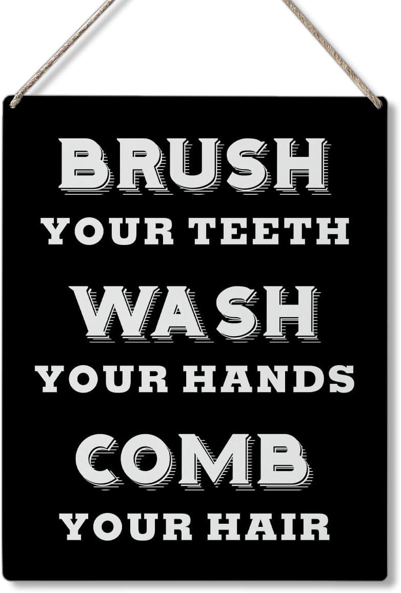 Wood Sign 8x12 Inch Bathroom Wood Signs Farmhouse Brush Your Teeth Wash ...