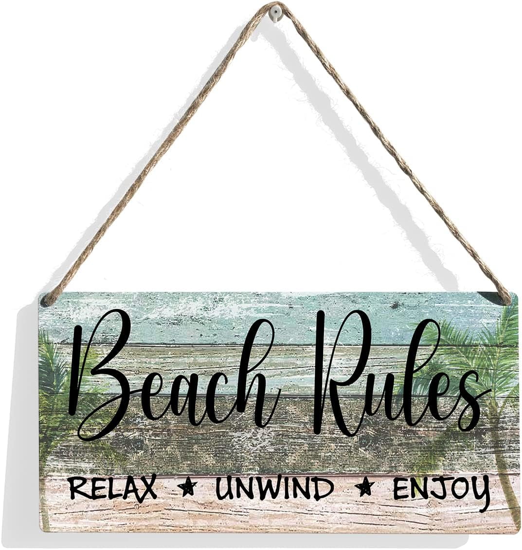Wood Sign 6x12 Inch Beach Rules Wood Sign Summer Beach Wooden Signs ...