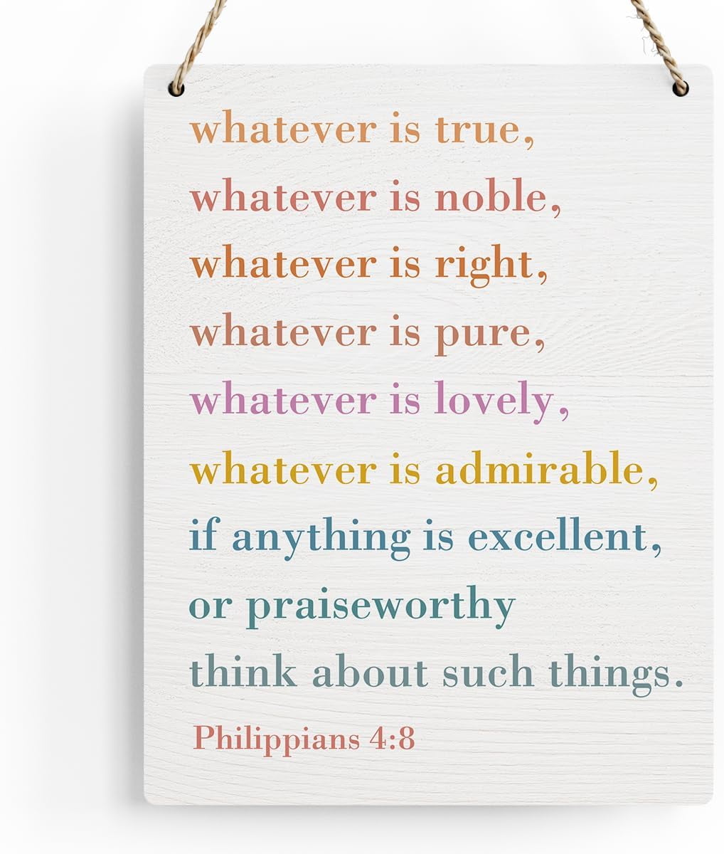 Wood Sign 8x12 Inch Bible Verses Philippians 48 Wall Decor Scripture ...