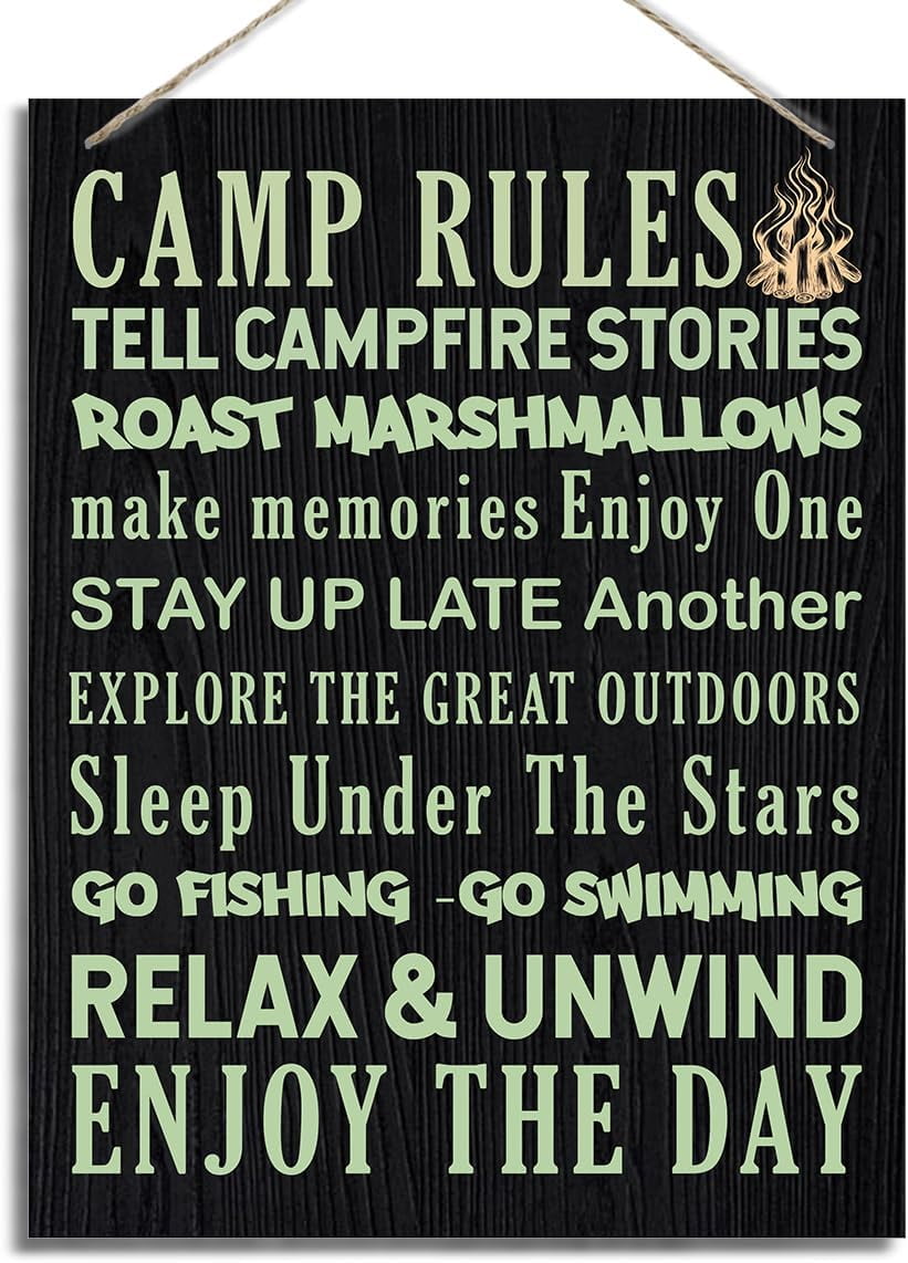 Wood Sign 8x12 Inch Camp Rules Sign Decorative Hanging Wood Plaque For ...