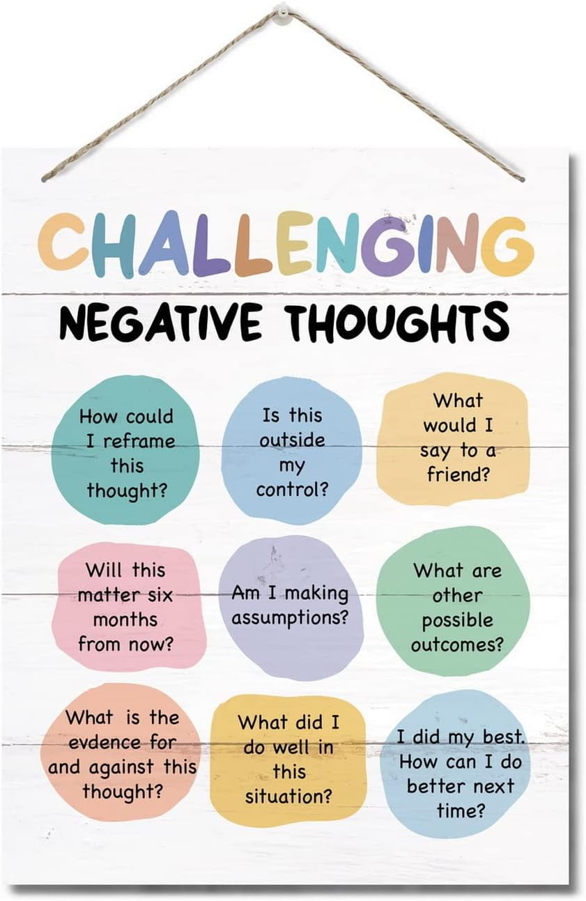 Wood Sign 8x12 Inch Challenging Negative Thoughts Decor Sign Hanging ...
