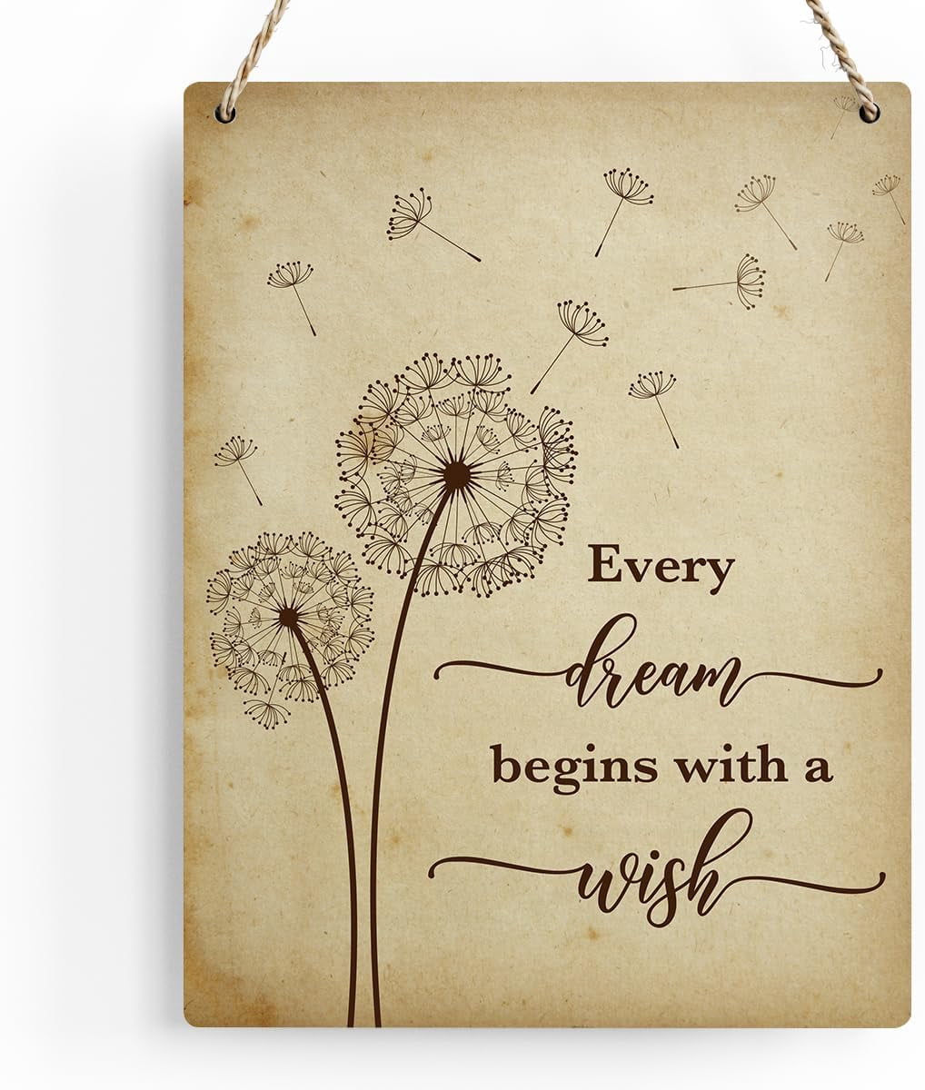 Wood Sign 8x12 Inch Every Dream Begins With A Wish Dandelion Decor Wood ...