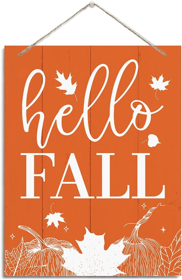 Wood Sign 8x12 Inch Fall Decoration Hello Fall Sign Wood Plaque Sign ...