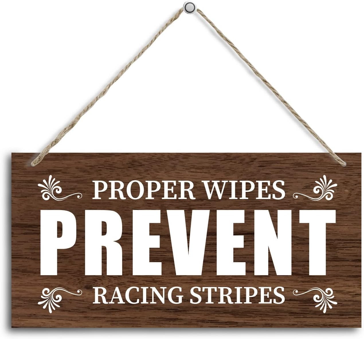 Wood Sign 6x12 Inch Funny Bathroom Wood Decor Sign Proper Wipes Prevent ...