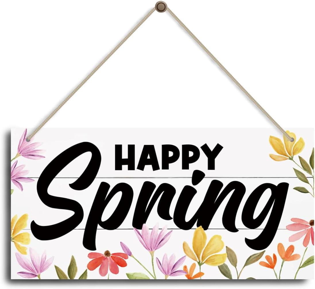 Wood Sign 6x12 Inch Happy Spring Sign Spring Welcome Sign Hanging Wood ...