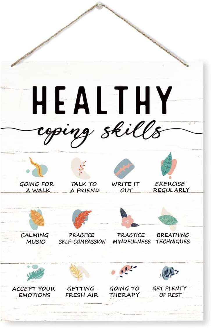 Wood Sign 8x12 Inch Mental Health Decor Sign Healthy Coping Skills Sign ...