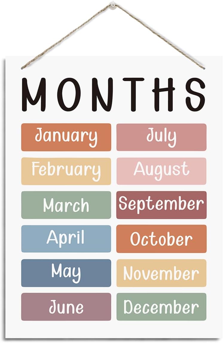 Wood Sign 8x12 Inch Months Sign Educational Wall Sign Hanging Wood ...