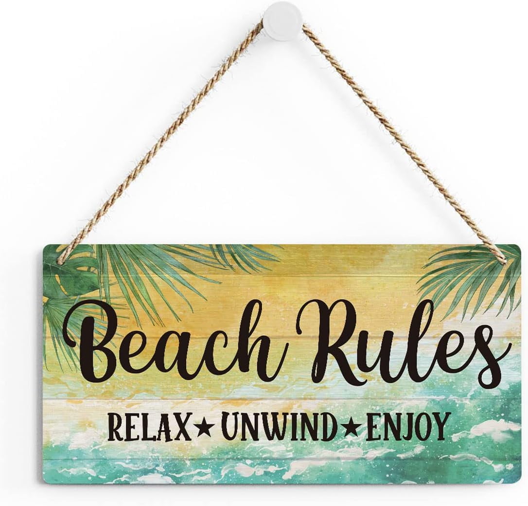Wood Sign 6x12 Inch Rustic Beach Rules Wood Decor Sign Summer Beach ...