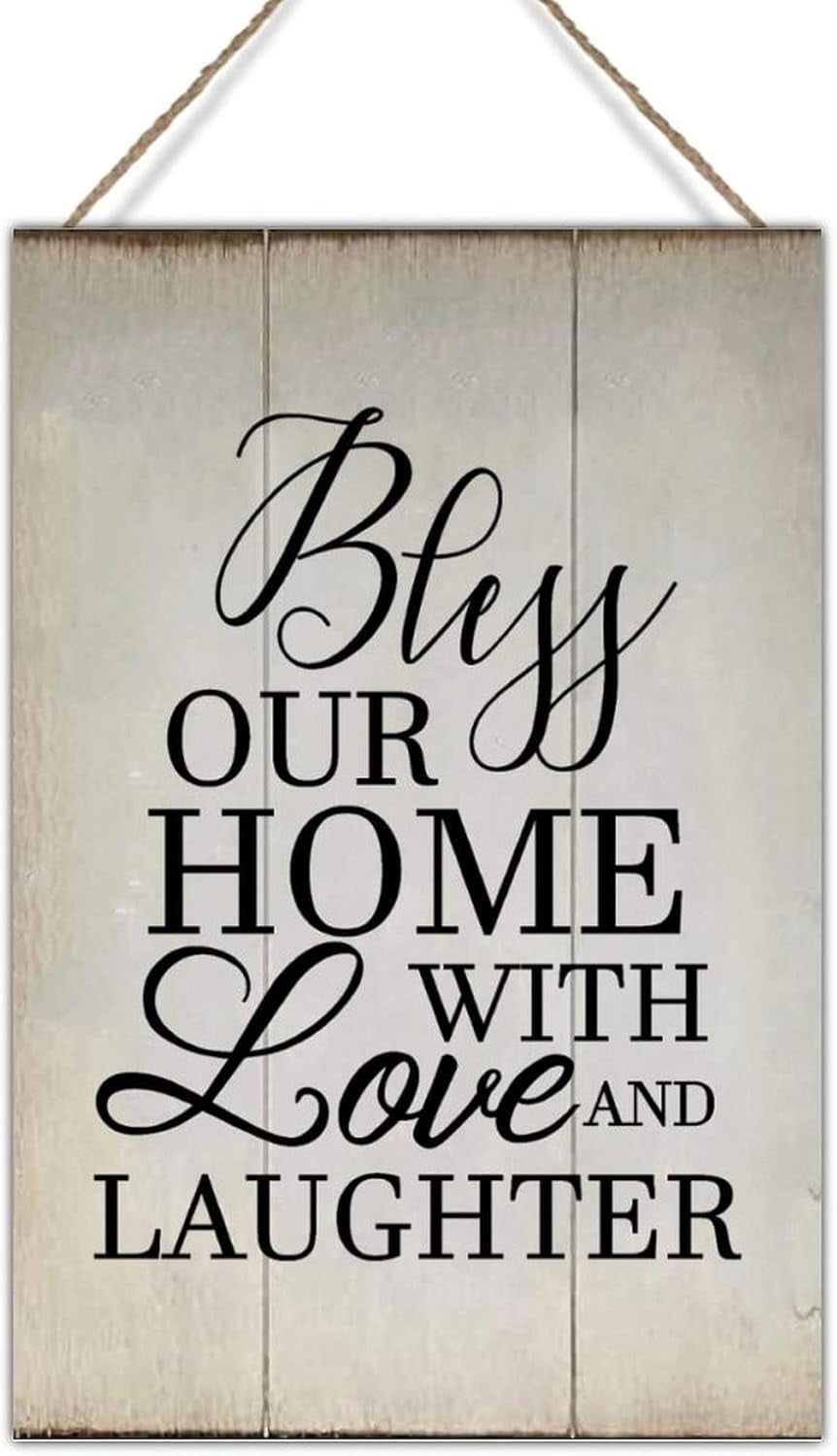 Wood Sign 8x12 Inch Rustic Wood Wall Art Sign Bless Our Home With Live ...