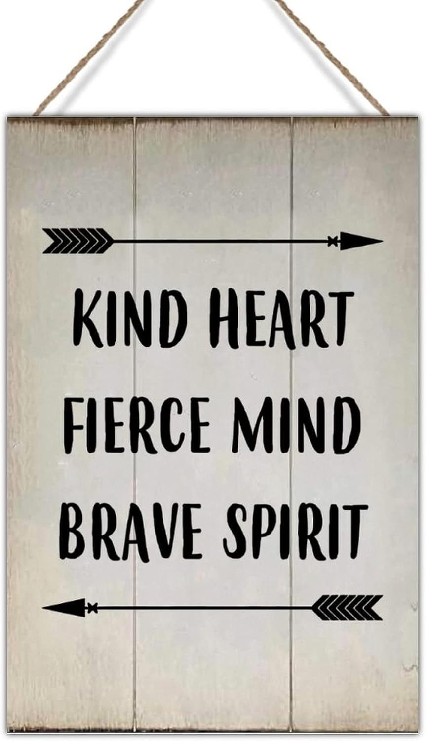 Wood Sign 8x12 Inch Rustic Wood Wall Sign Kind Heart Fierce Mind Brave ...