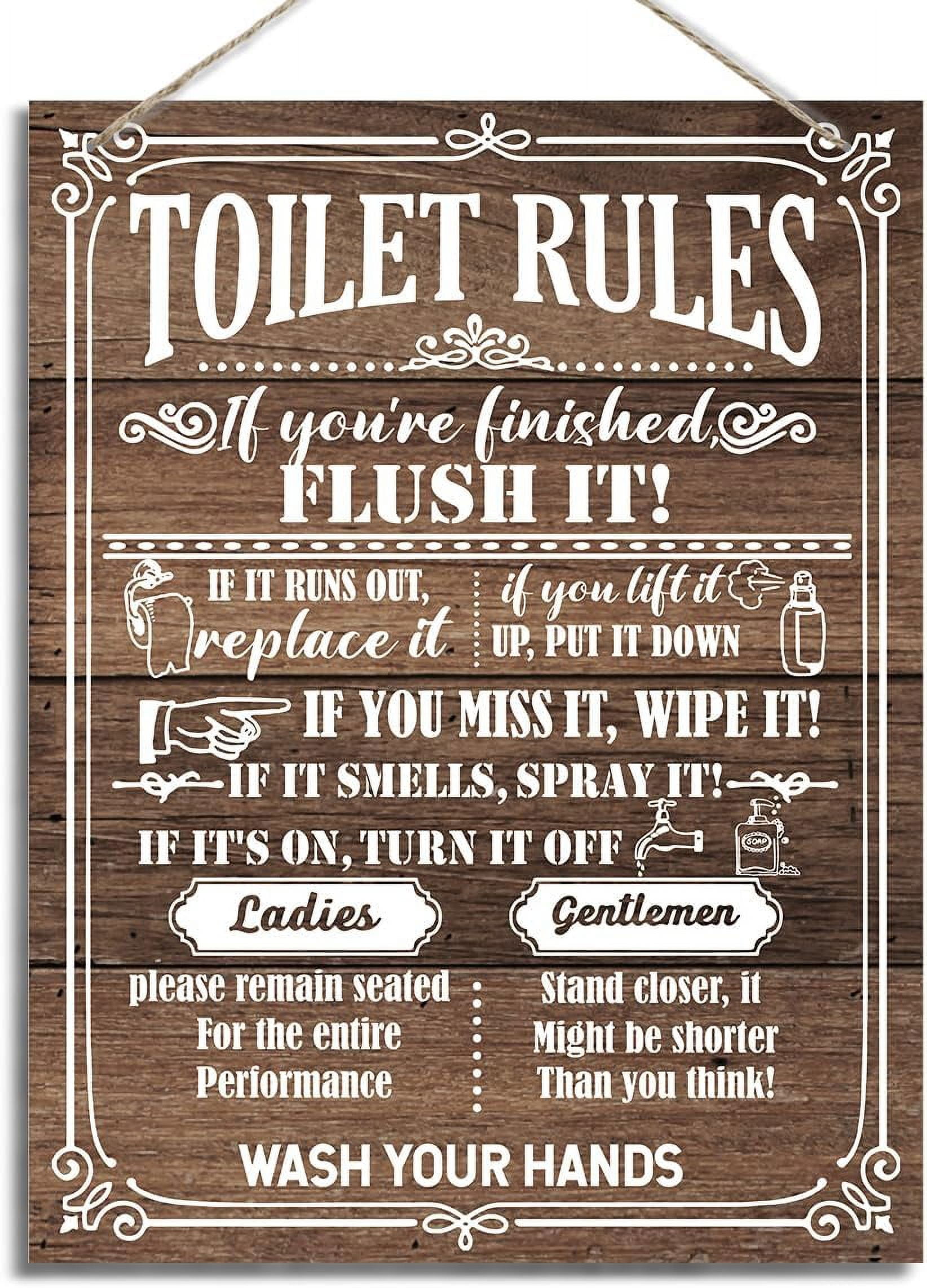 Wood Sign 8x12 Inch Toilet Rules Sign Decor Hanging Wood Plaque For ...