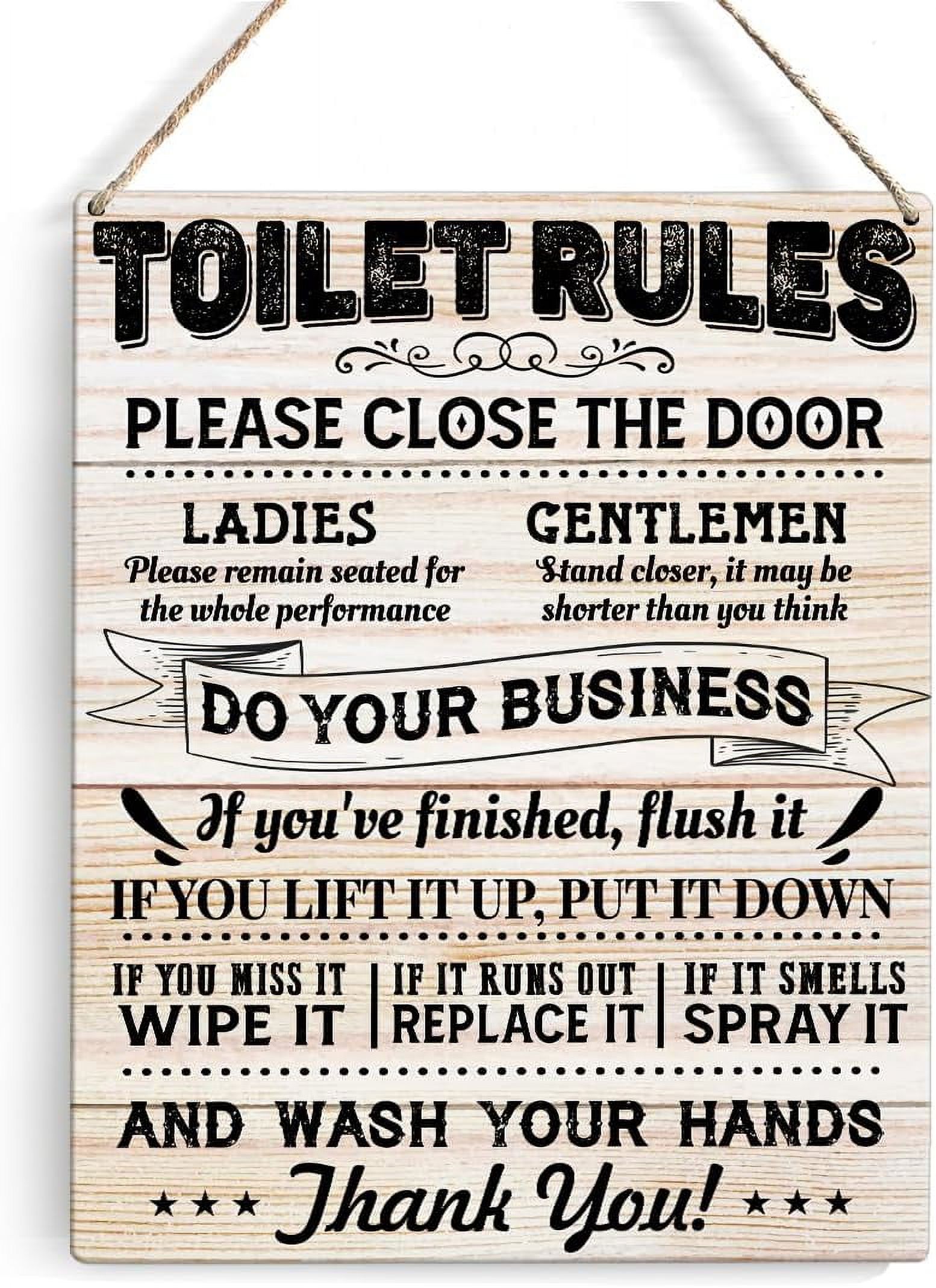 Wood Sign 8x12 Inch Toilet Rules Signs Wall Decor Rustic Please Close ...