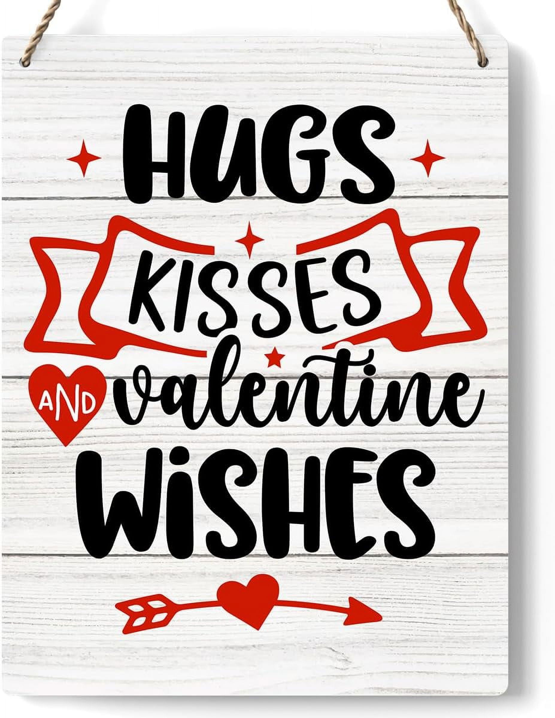 Wood Sign 8x12 Inch Valentines Day Decorations Door Sign For Home Hugs ...