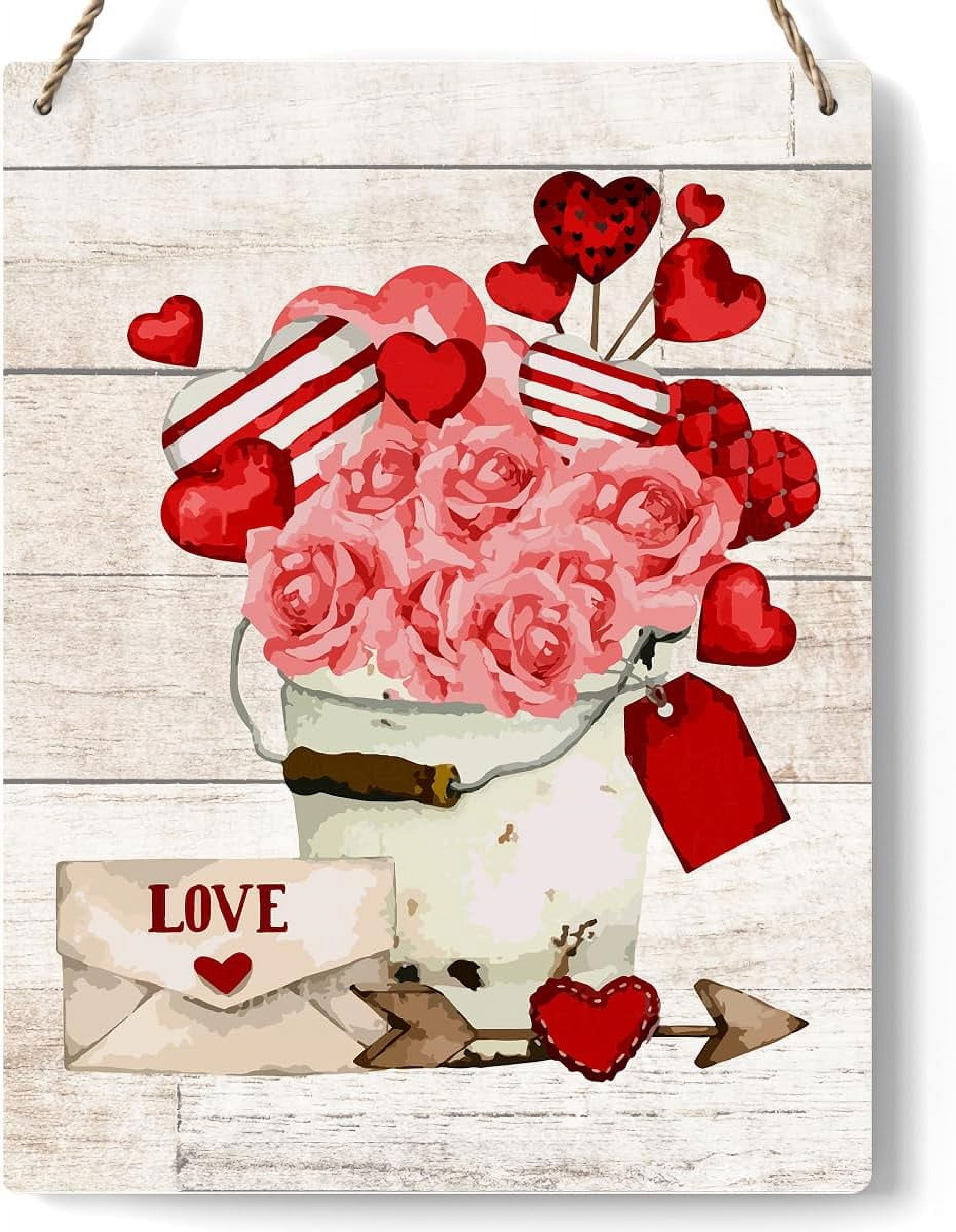 Wood Sign 8x12 Inch Valentines Day Decorations Door Sign For Home Rose ...