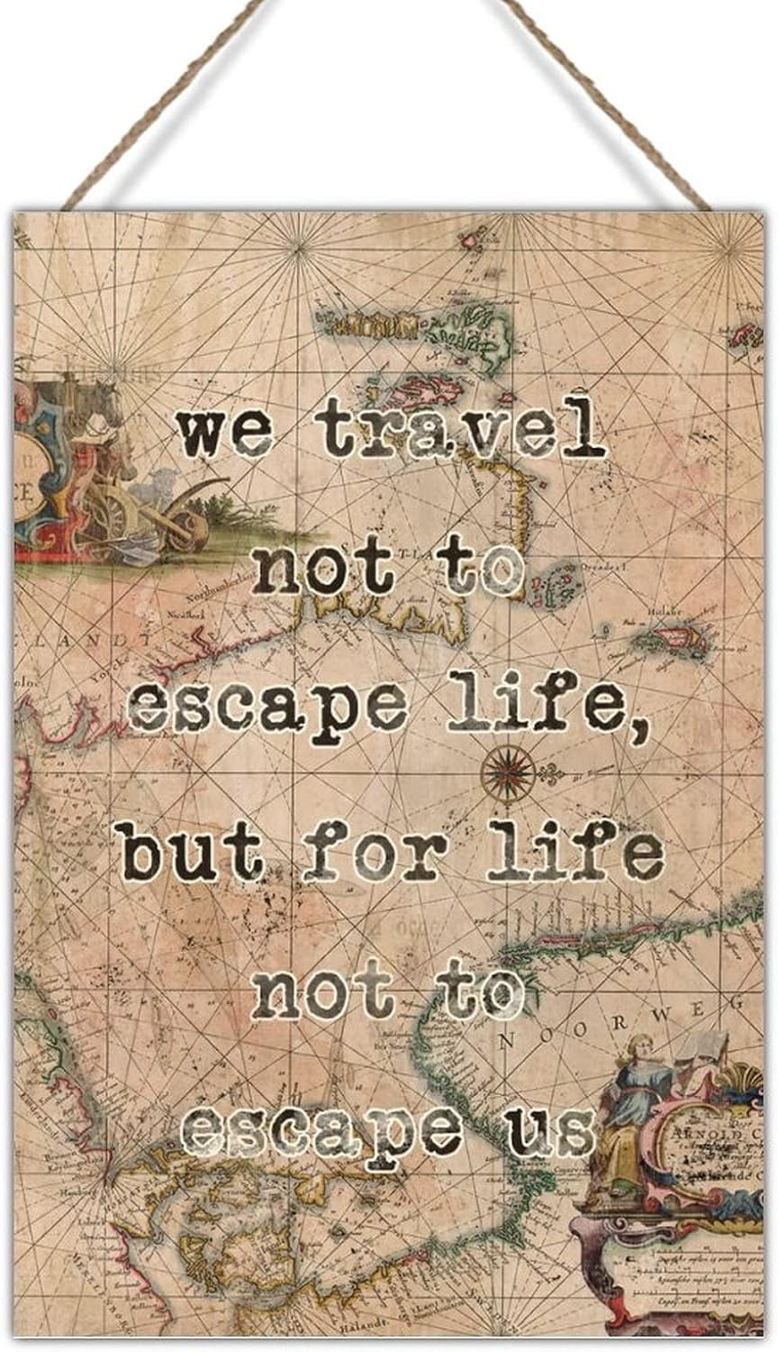 Wood Sign 8x12 Inch Vintage Map Rustic Signs We Travel Not To Life Wood ...
