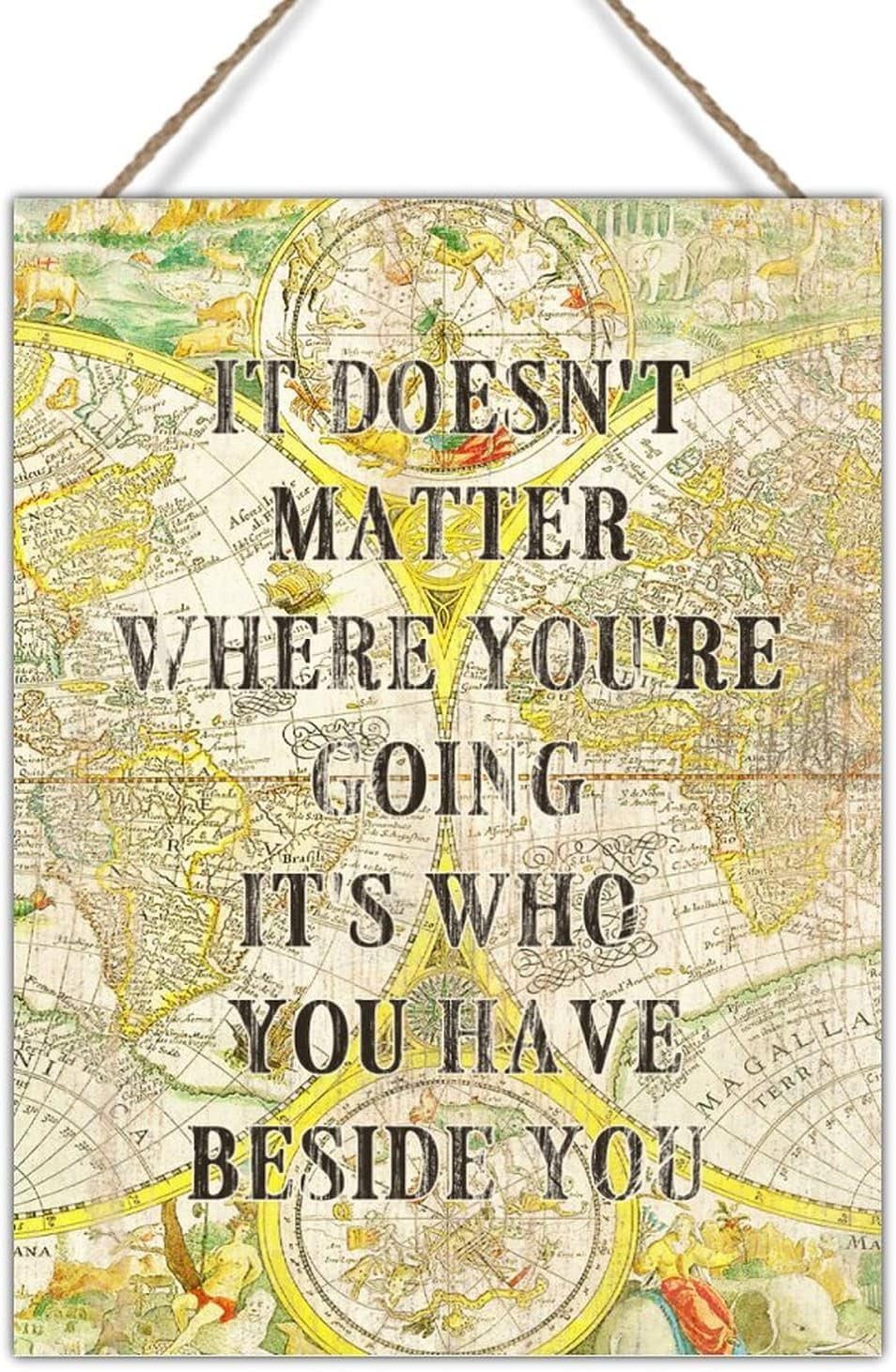 Wood Sign 8x12 Inch Vintage Map Wall Decor Sign It Doesn'T Matter Where ...