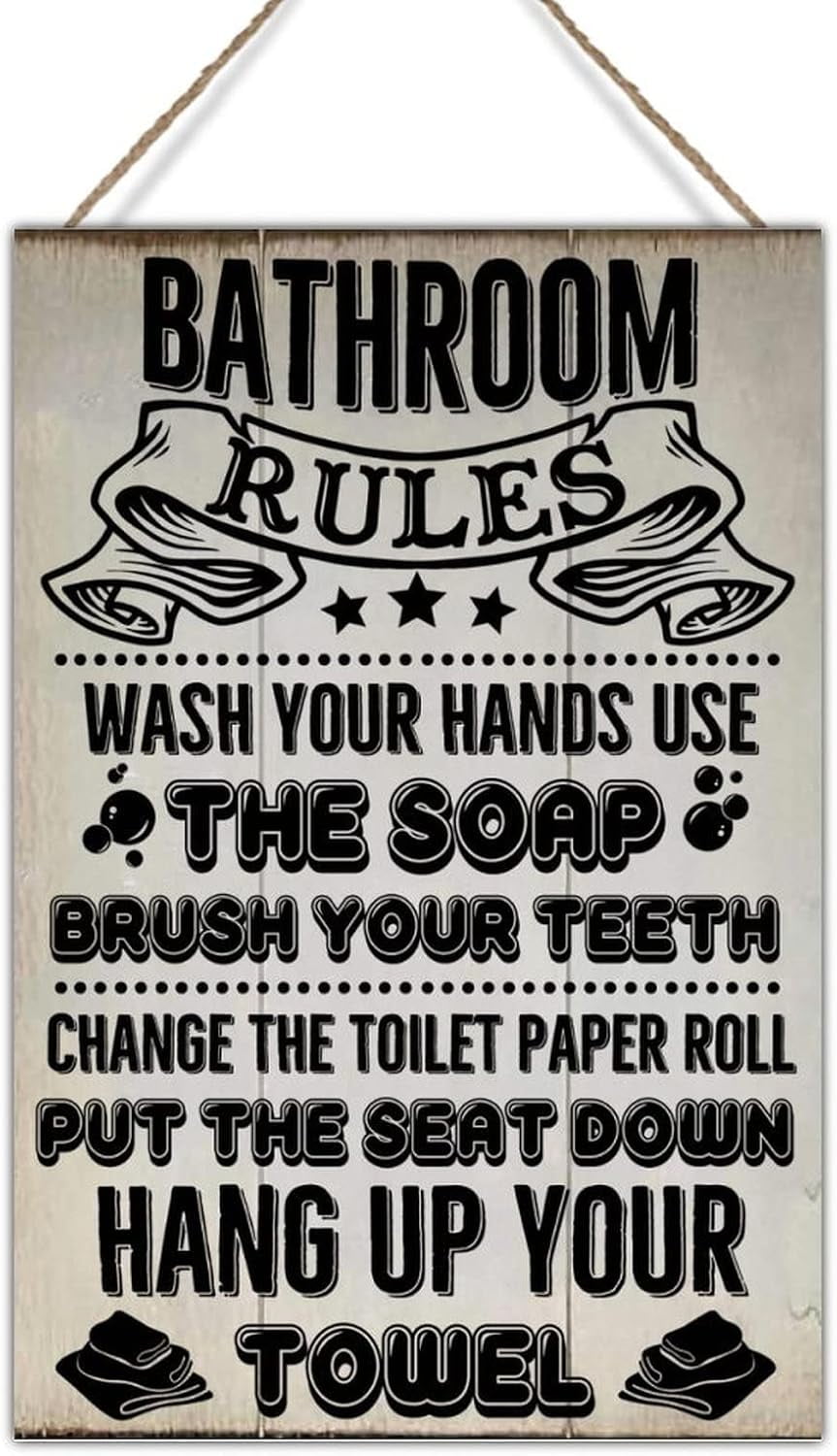 Wood Sign 8x12 Inch Wood Sign With Quotes Bathroom Rules Wash Your ...