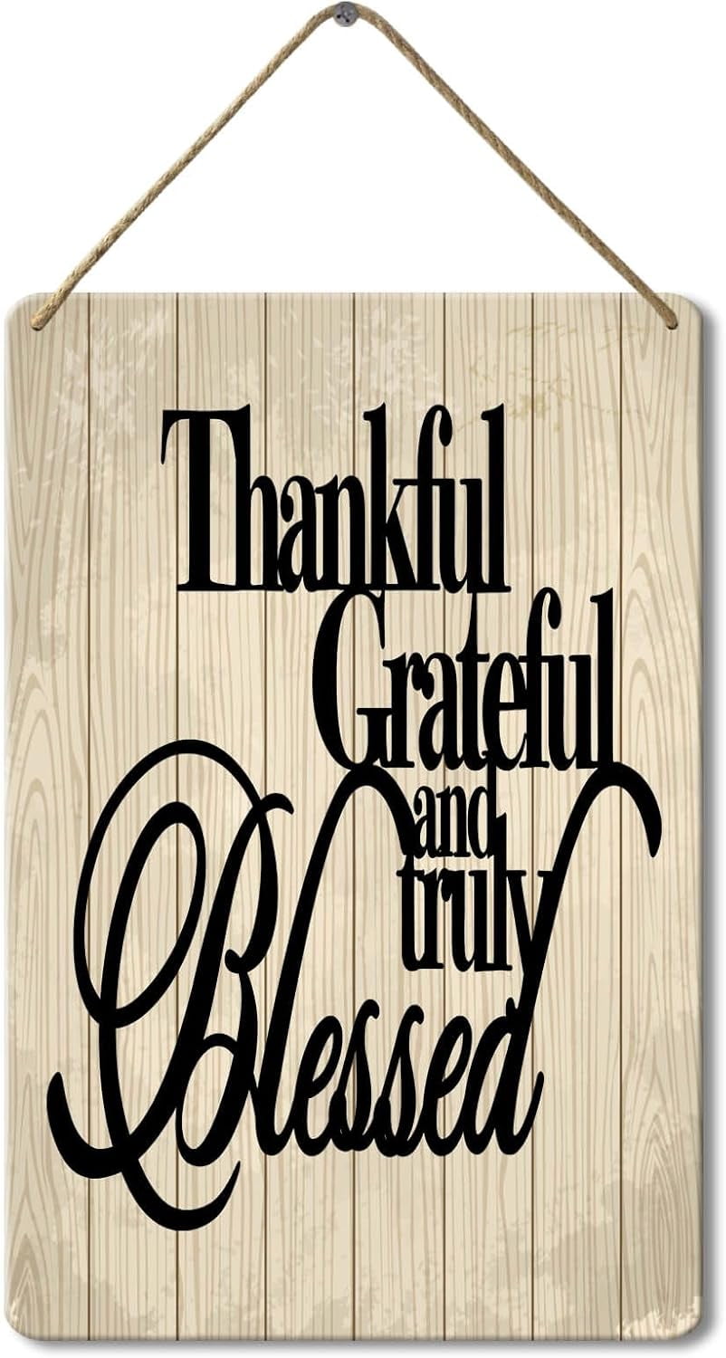 Wood Sign 8x12 Inch Wood Sign Thankful Grateful Blessed Sign Wooden ...