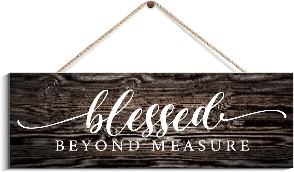 Wood Sign Blessed Beyond Measure For Farmhouse Home Office Living Room ...