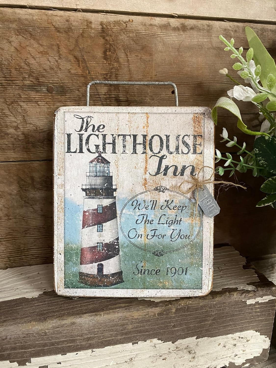 Wood Sign Primitive Standing Lighthouse Signwood Sign Coastal ...