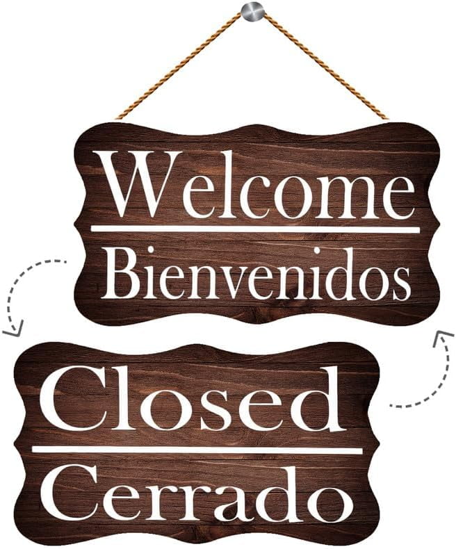 Wood Sign Two Sided Welcome Bienvenidos Closed Cerrado Spanish English ...