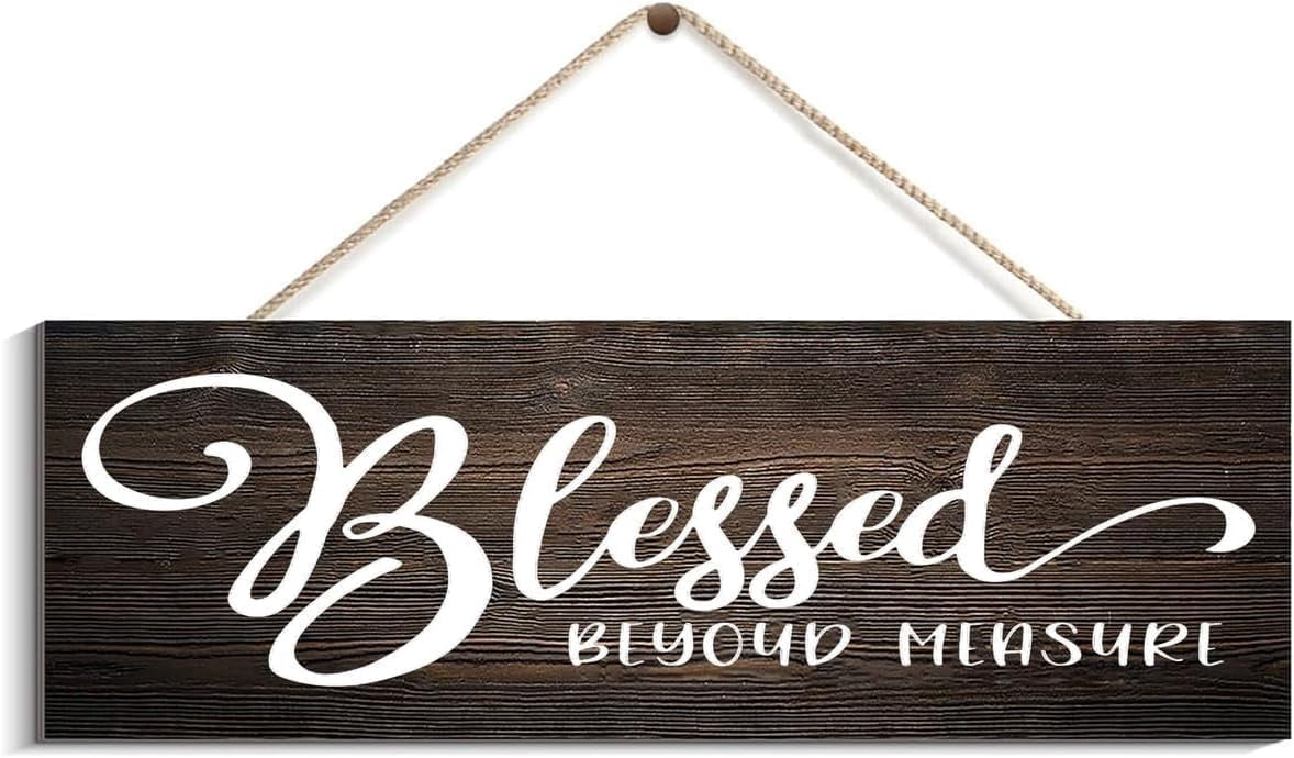 Wood Signs Home Decor Outside Blessed Beyond Measure Kitchen Cafe Pub ...