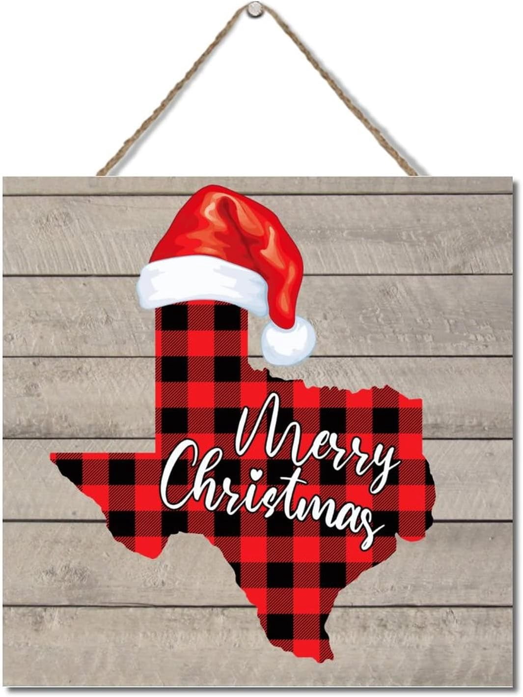 Wood Signs Texas State Buffalo Check Plaid Santa Hat Wood Pallet Home ...