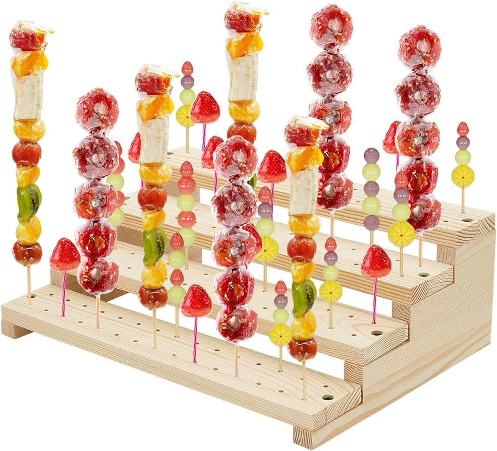 Wood Skewer Holder 120 Holes Wooden Pick Stand 4 Tier Buffet Display ...