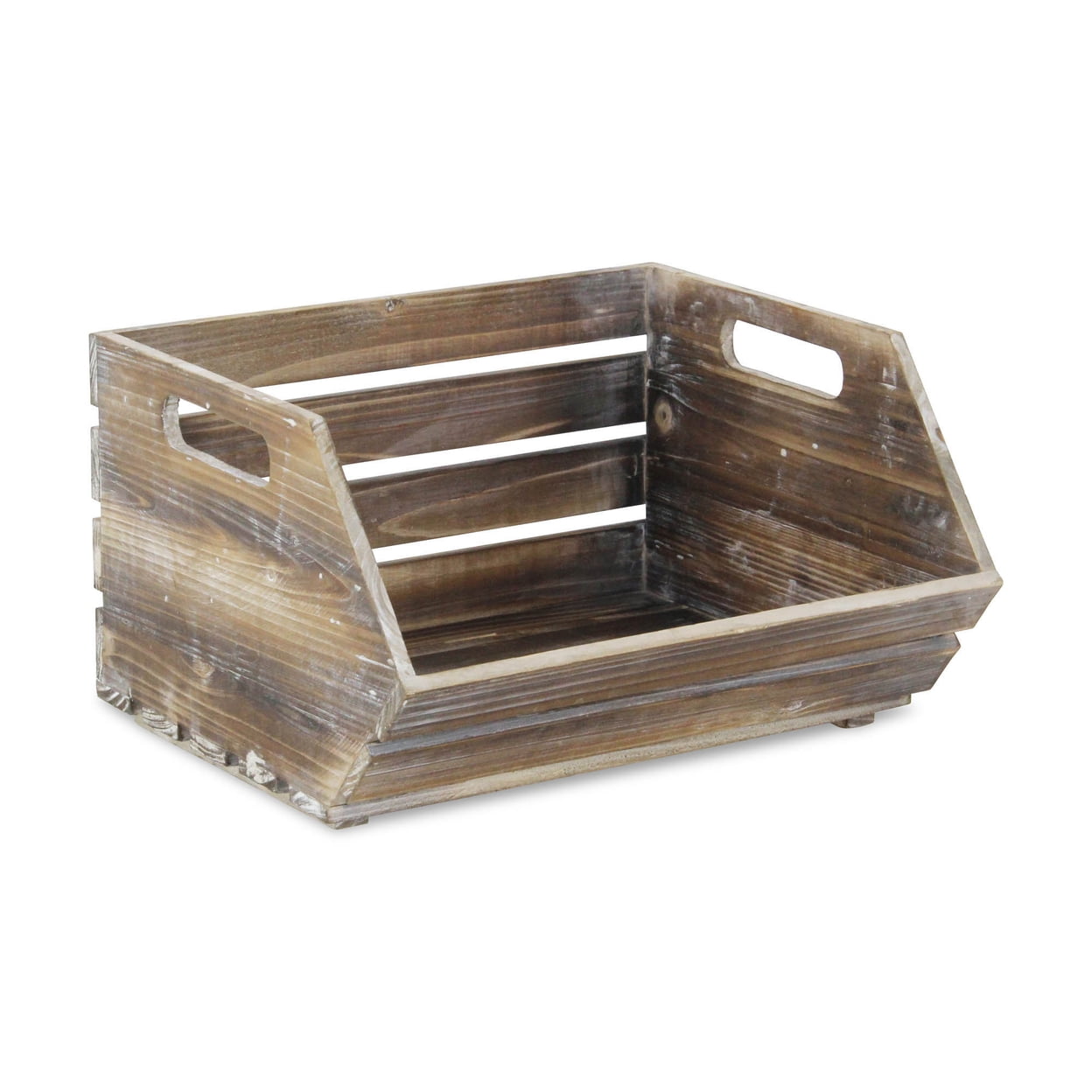 Wood Slat Stackable Storage with Side Handles - Natural Brown - Walmart.com