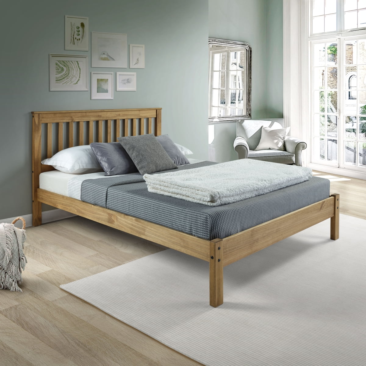 Wood Slatted Queen Size Bed Corona | Furniture Dash - Walmart.com