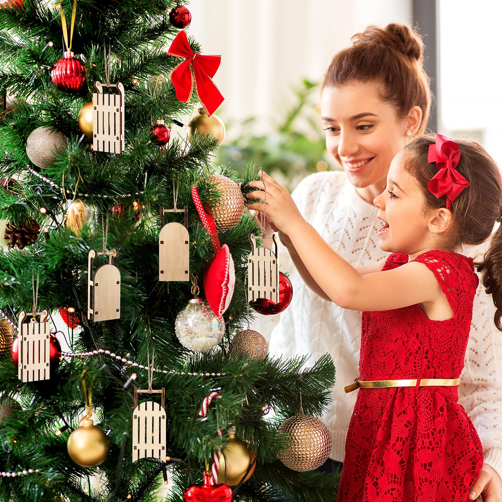 Wood Sleigh,9Pcs Miniature Wooden Sleigh Decoration Unfinished Wooden ...